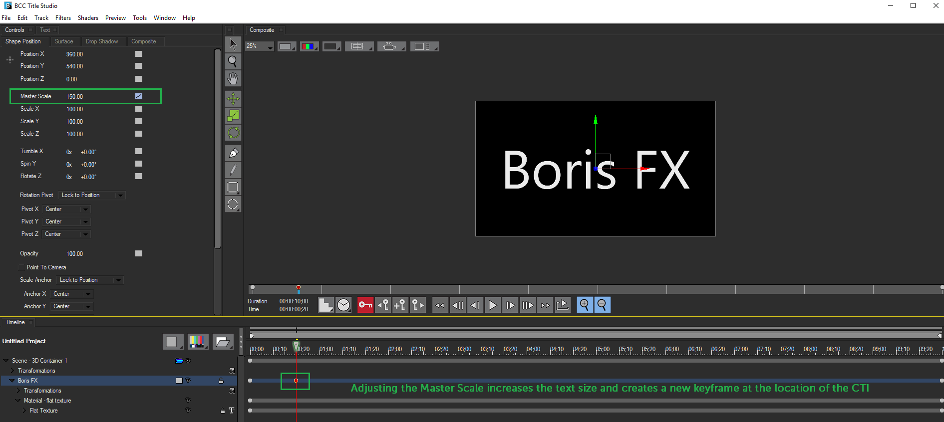 Boris FX | Title Studio- Animating an Object Using Keyframes