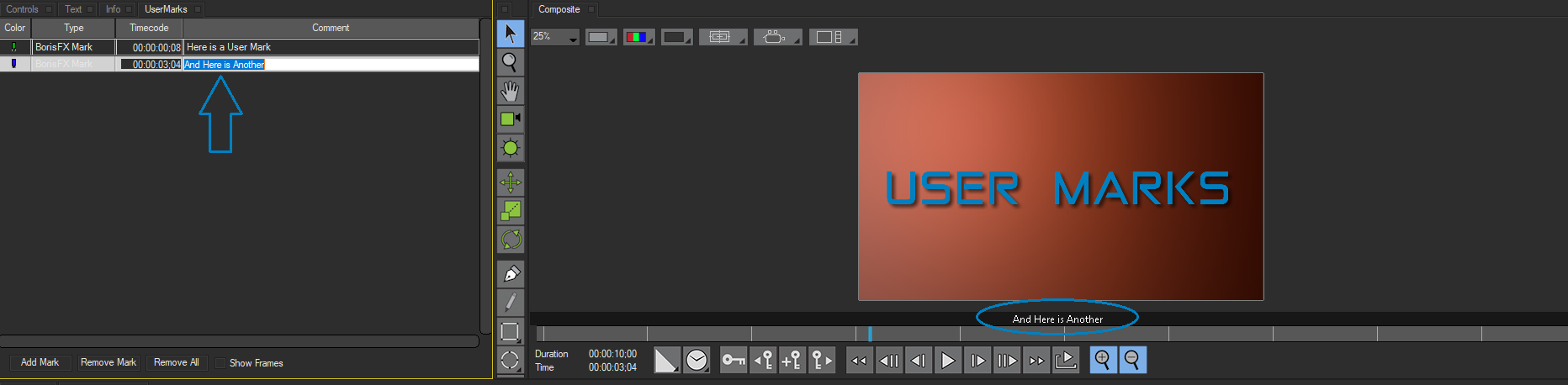 Title Studio- The User Marks Window | Boris FX
